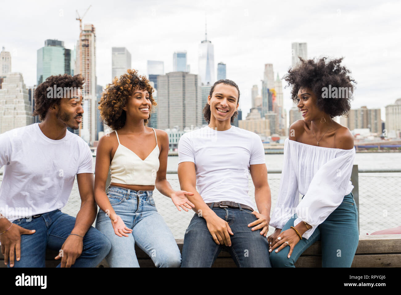 Group of afroamerican friends bonding in Manhattan, New York - Young ...