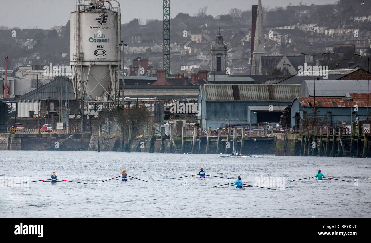 Cork City, Cork, Ireland. 23rd February, 2019. Five single skullers ...