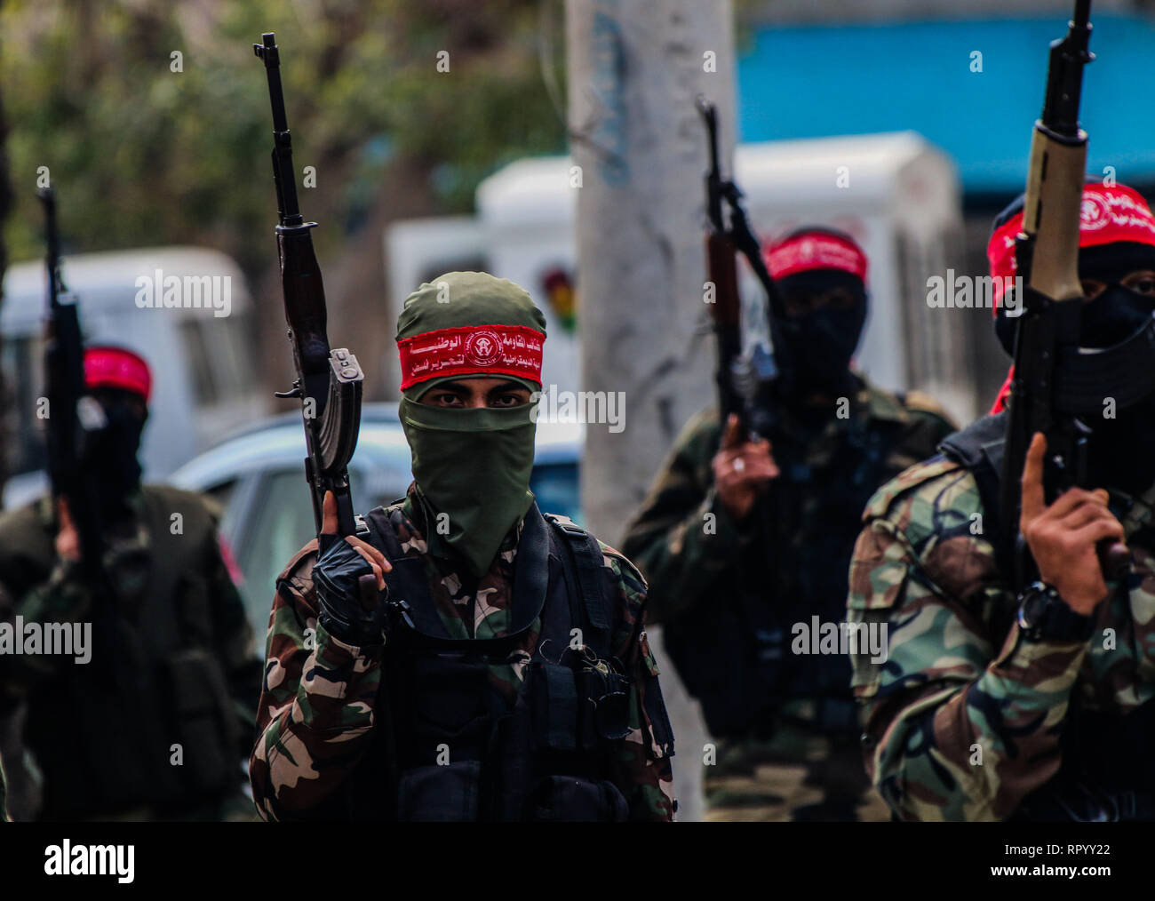 Gaza, Palestine, 23rd February 2019. Members of the National Resistance ...