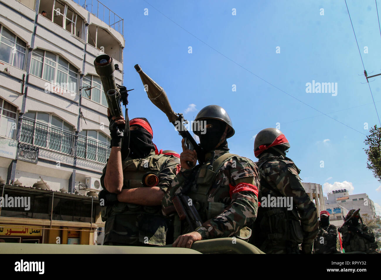 Gaza, Palestine, 23rd February 2019. Members of the National Resistance ...