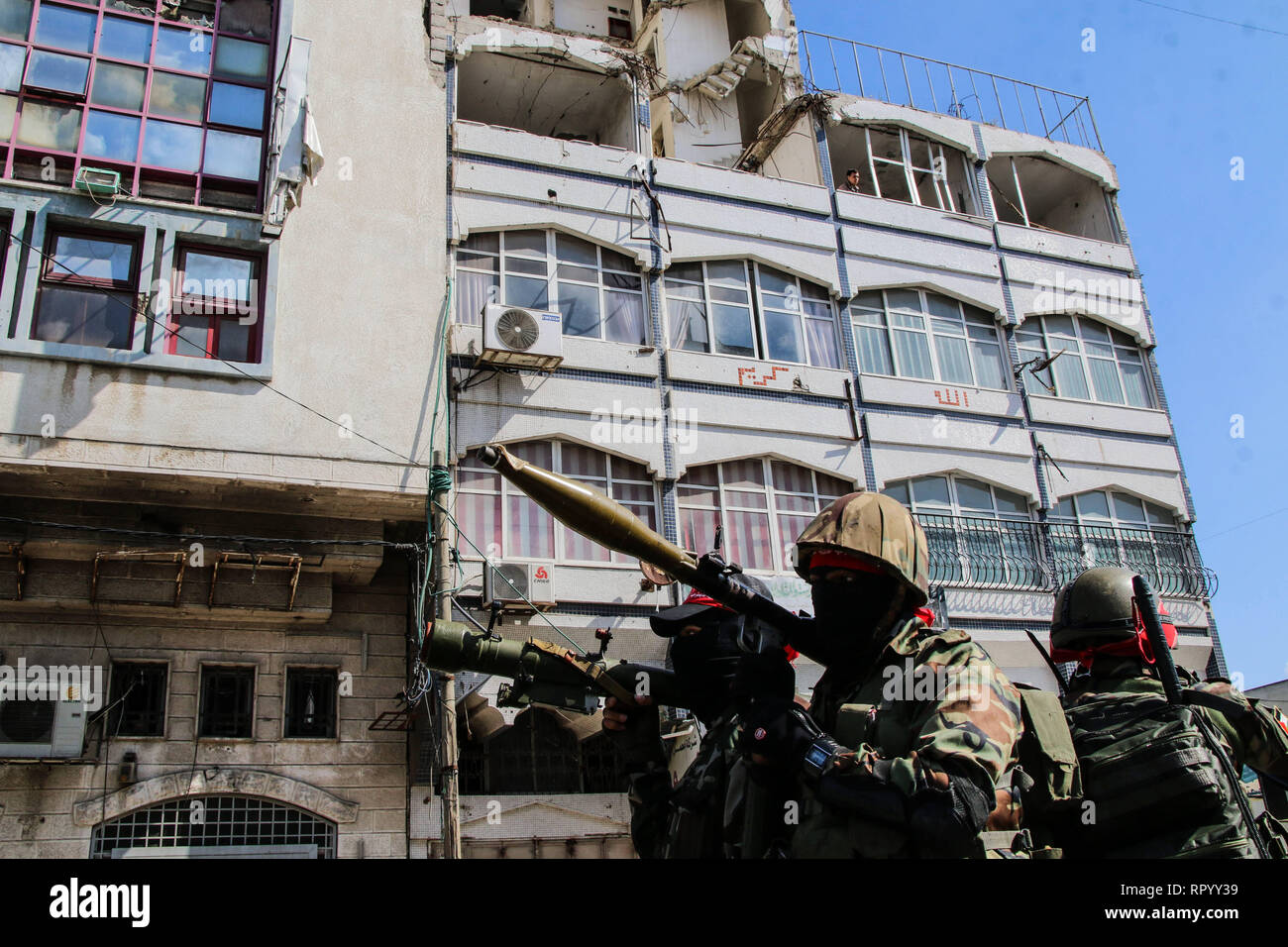 Gaza, Palestine, 23rd February 2019. Members of the National Resistance ...