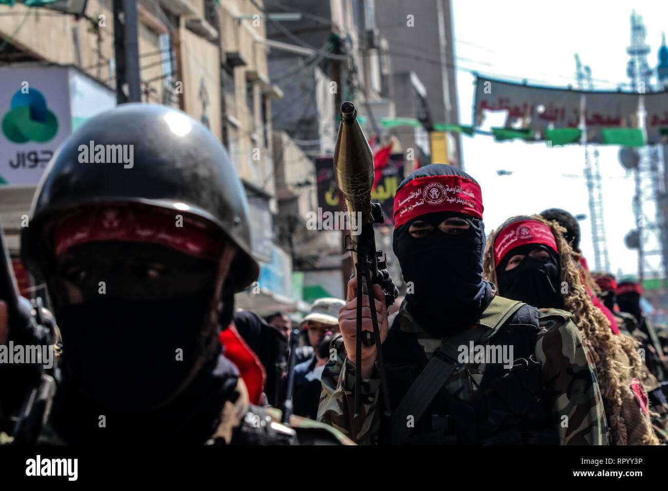 Gaza, Palestine, 23rd February 2019. Members of the National Resistance ...