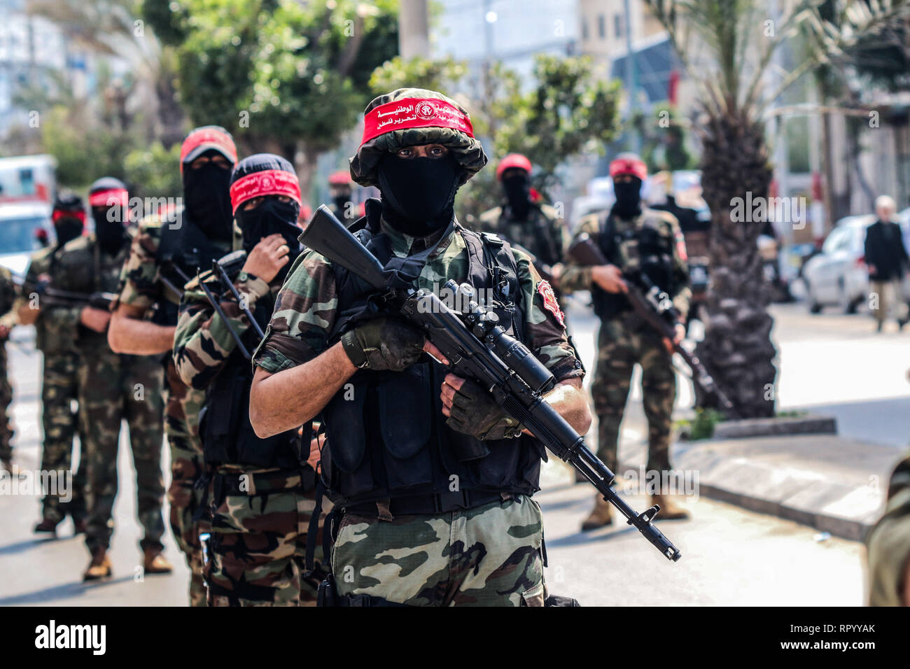 Gaza, Palestine, 23rd February 2019. Members of the National Resistance ...
