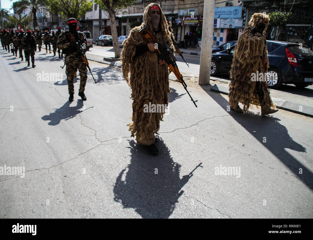 Gaza, Palestine, 23rd February 2019. Members of the National Resistance ...