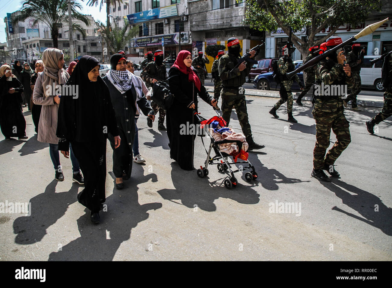 Gaza, Palestine, 23rd February 2019. Members of the National Resistance ...