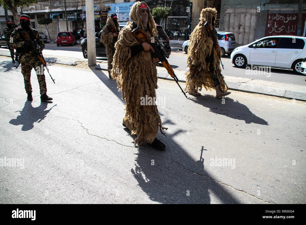 Gaza, Palestine, 23rd February 2019. Members of the National Resistance ...