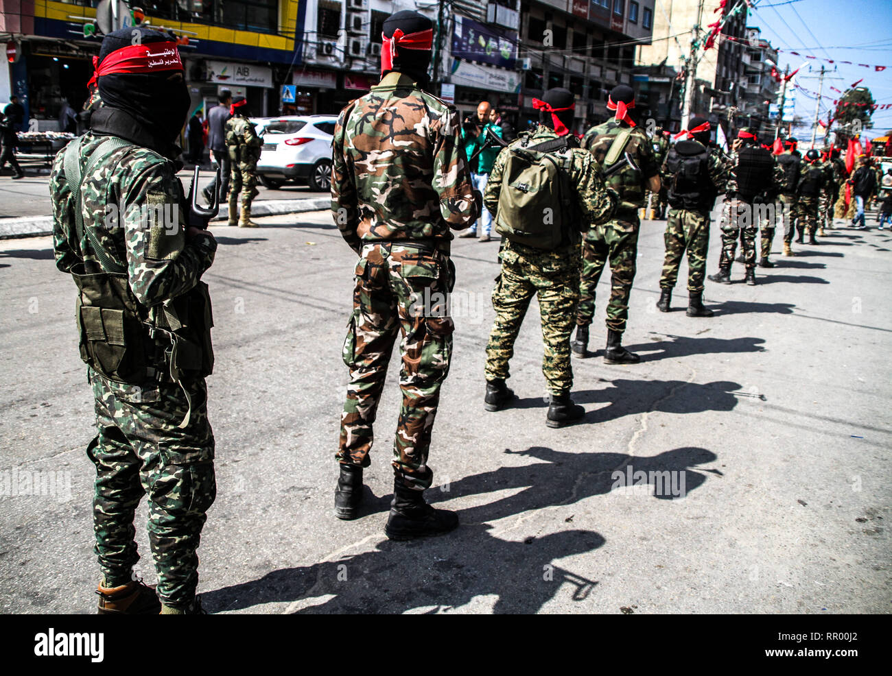 Gaza, Palestine, 23rd February 2019. Members of the National Resistance ...