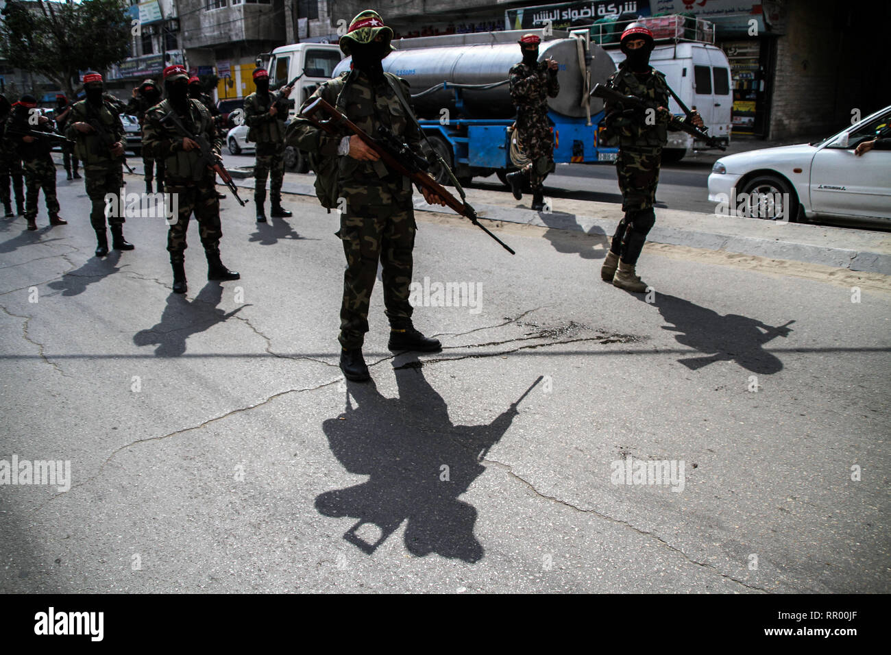 Gaza, Palestine, 23rd February 2019. Members of the National Resistance ...