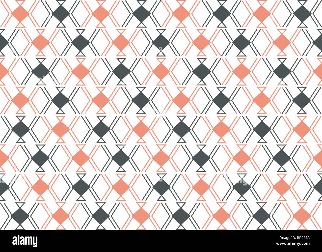 geometric pattern with rhombus and linear elements, black and coral ...