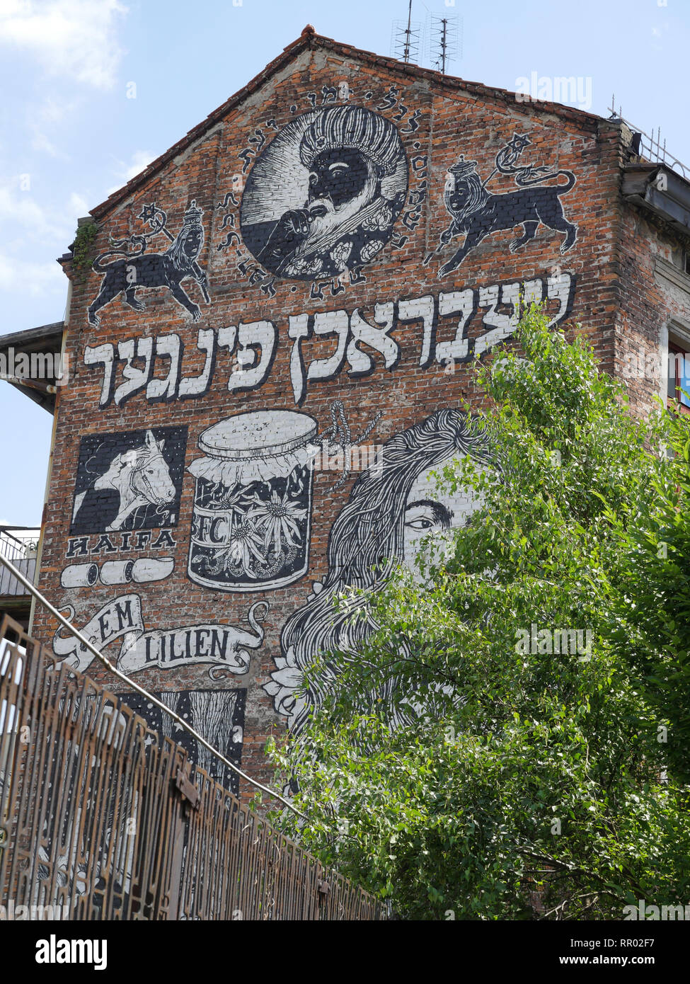 POLAND - Krakow Kazimierz. Details of buildings with Hebrew writing ...