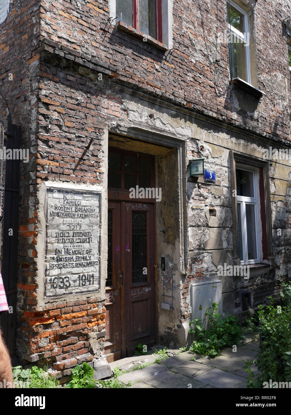 POLAND - Krakow Kazimierz. Details of buildings with Hebrew writing ...