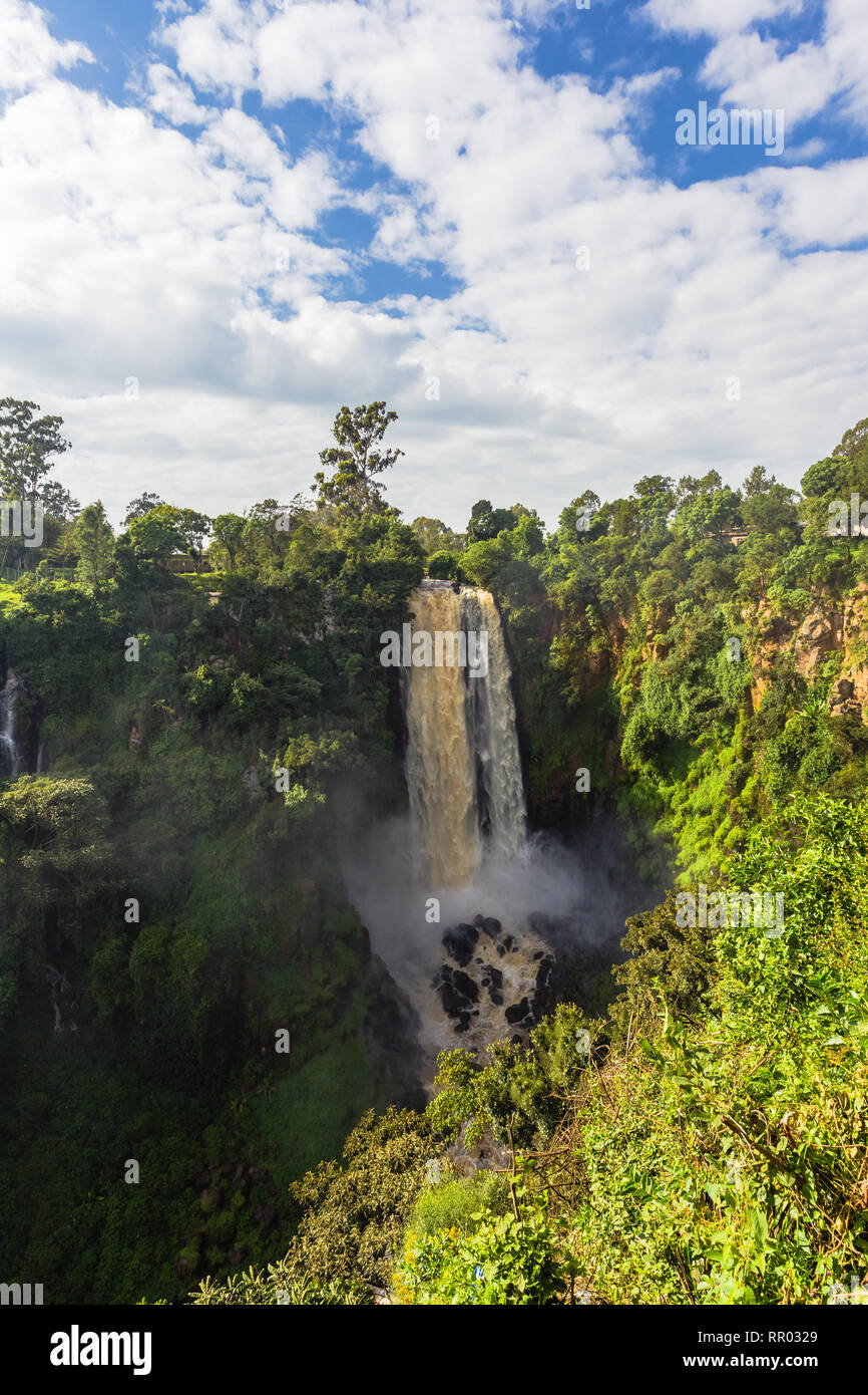 Landscape with a waterfall in the green. Thompson Waterfall. Kenya ...