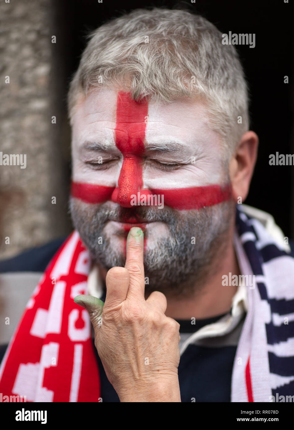 An England fan in face paint during the Guinness Six Nations match at ...