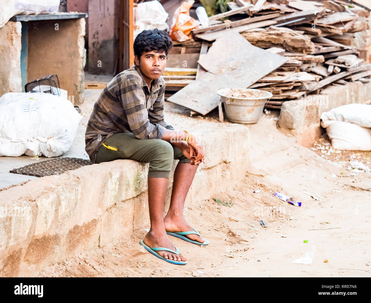PUDUCHERY, INDIA - DECEMBER Circa, 2019. Portrait of unidentified sad ...