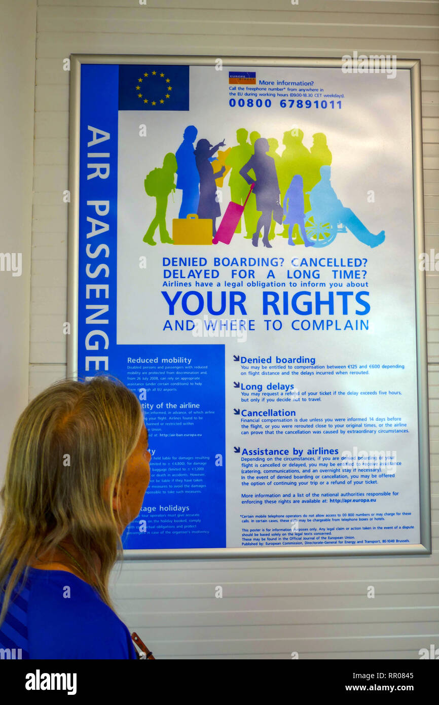 Female looking at air passenger right sign at Luton Airport, Luton ...