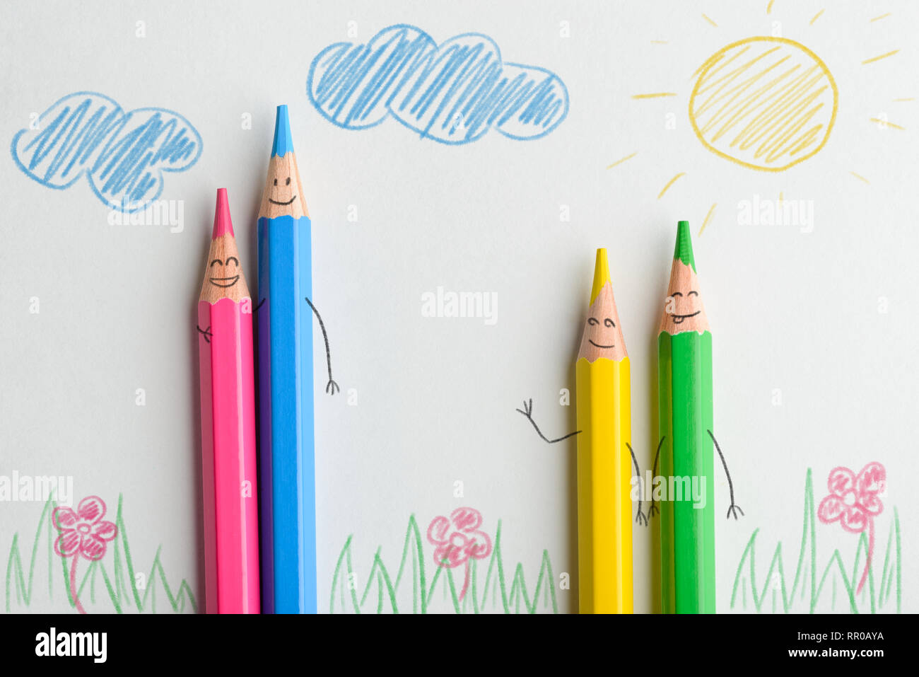 Pencil parents and children Stock Photo - Alamy