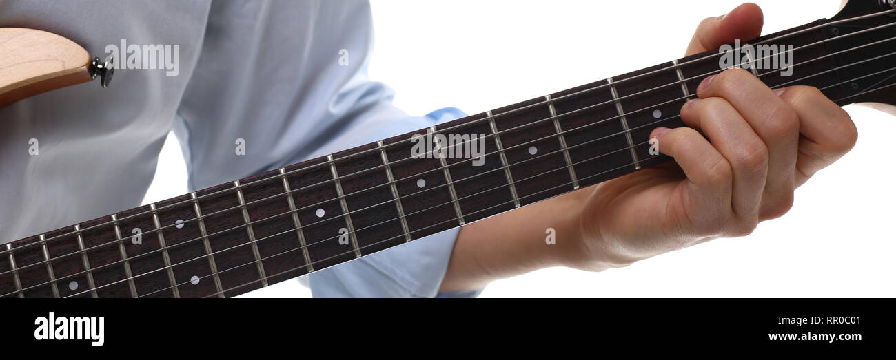 Male arms playing classic shape electric guitar Stock Photo - Alamy