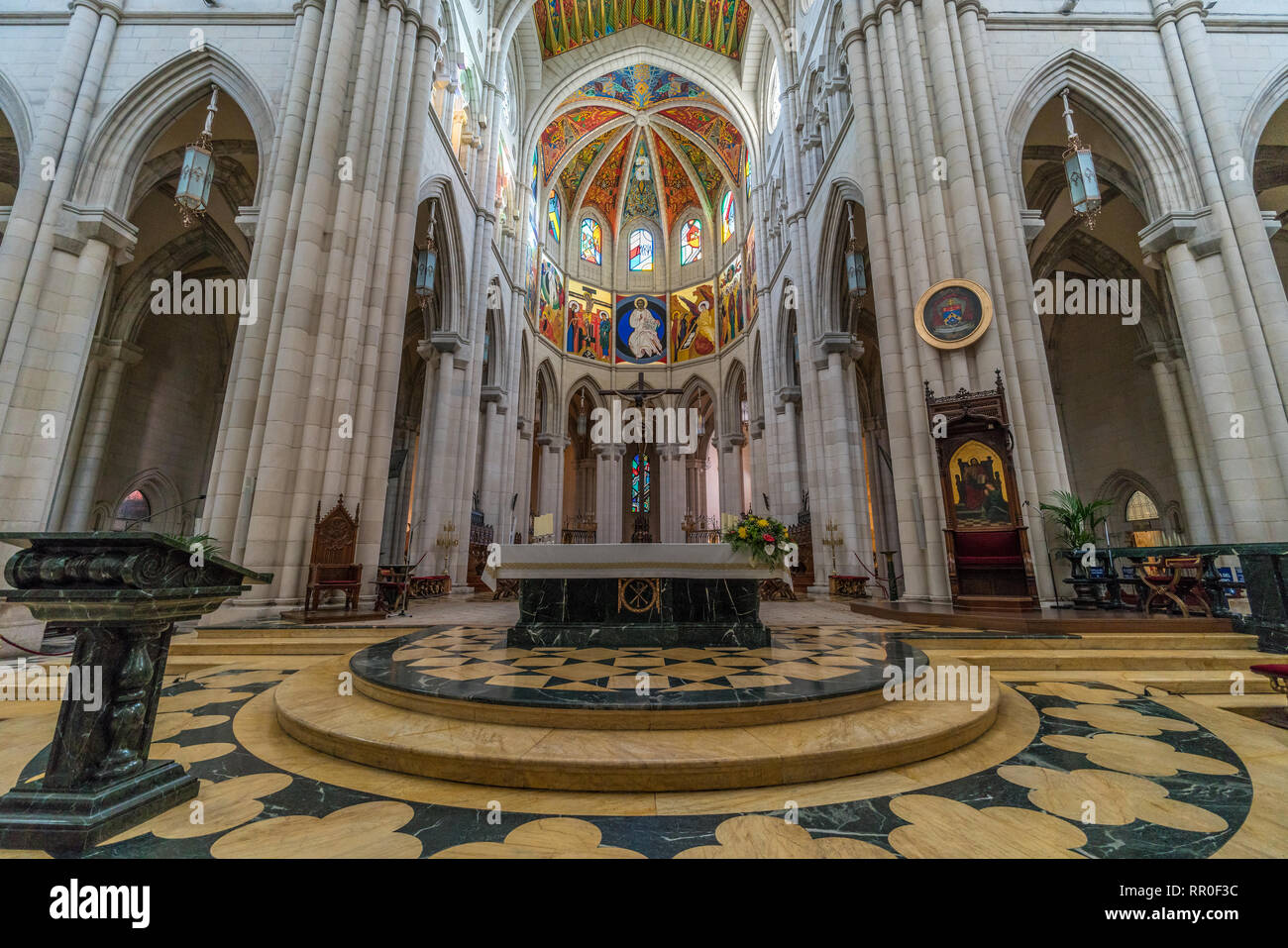 Interior of Cathedral de la Almudena. Cathedral of Saint Mary the Royal ...