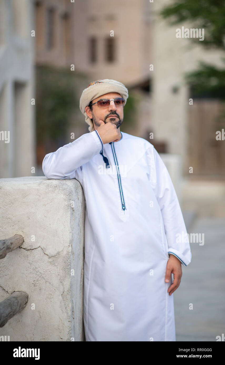 arab man in old Al Seef part of Dubai, United Arab Emirates Stock Photo ...