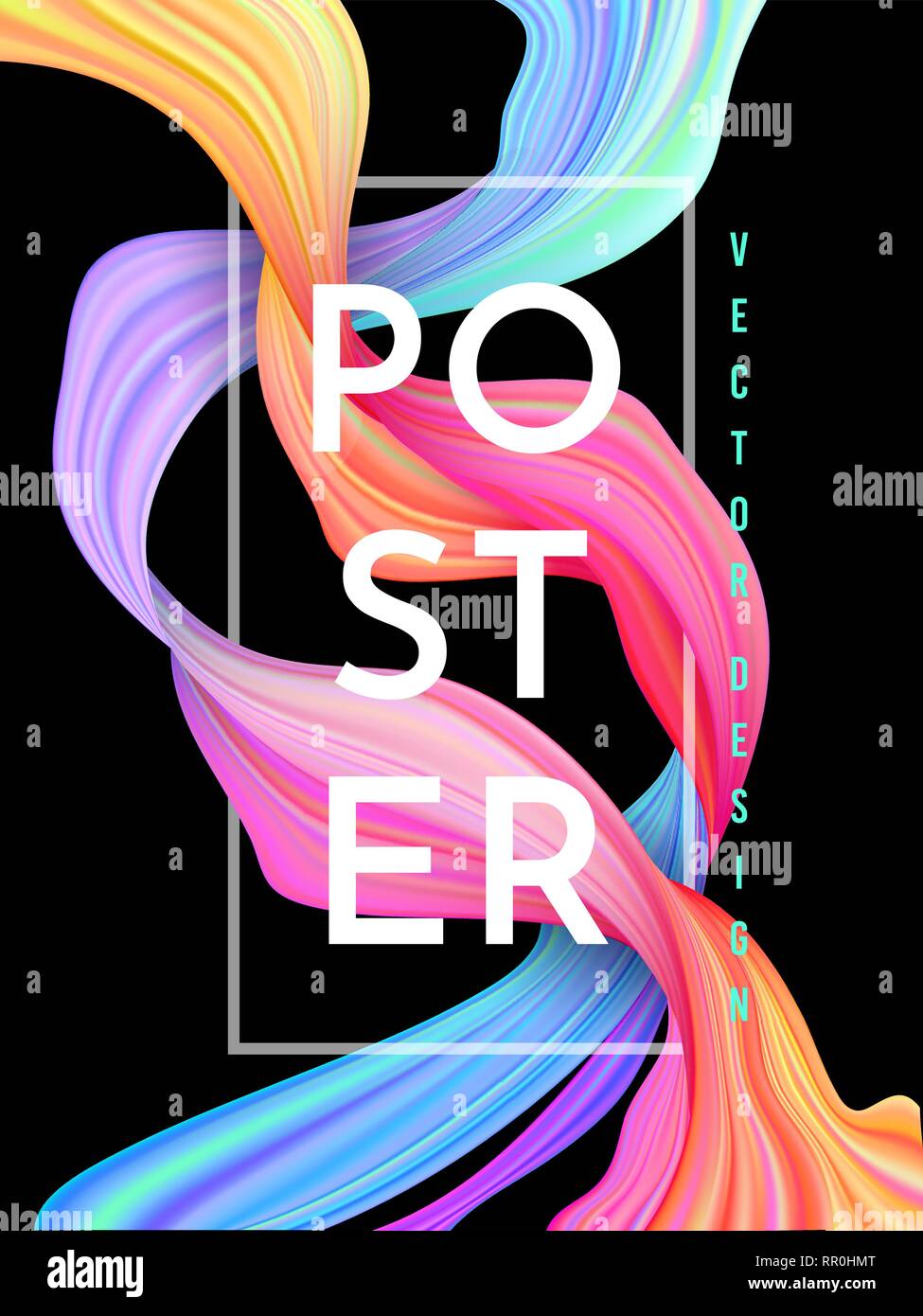 Modern colorful flow poster. Wave Liquid shape on dark background Stock ...