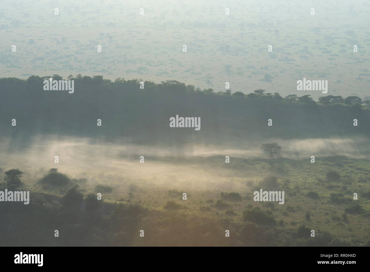 Mist hanging in an explosion crater on the crater drive, Queen ...