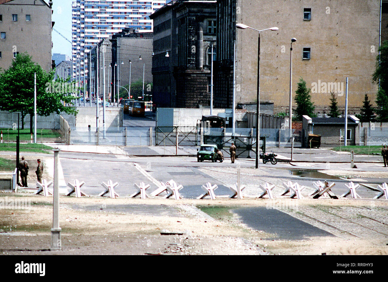 A view looking over from the West German side of "The Wall" into ...