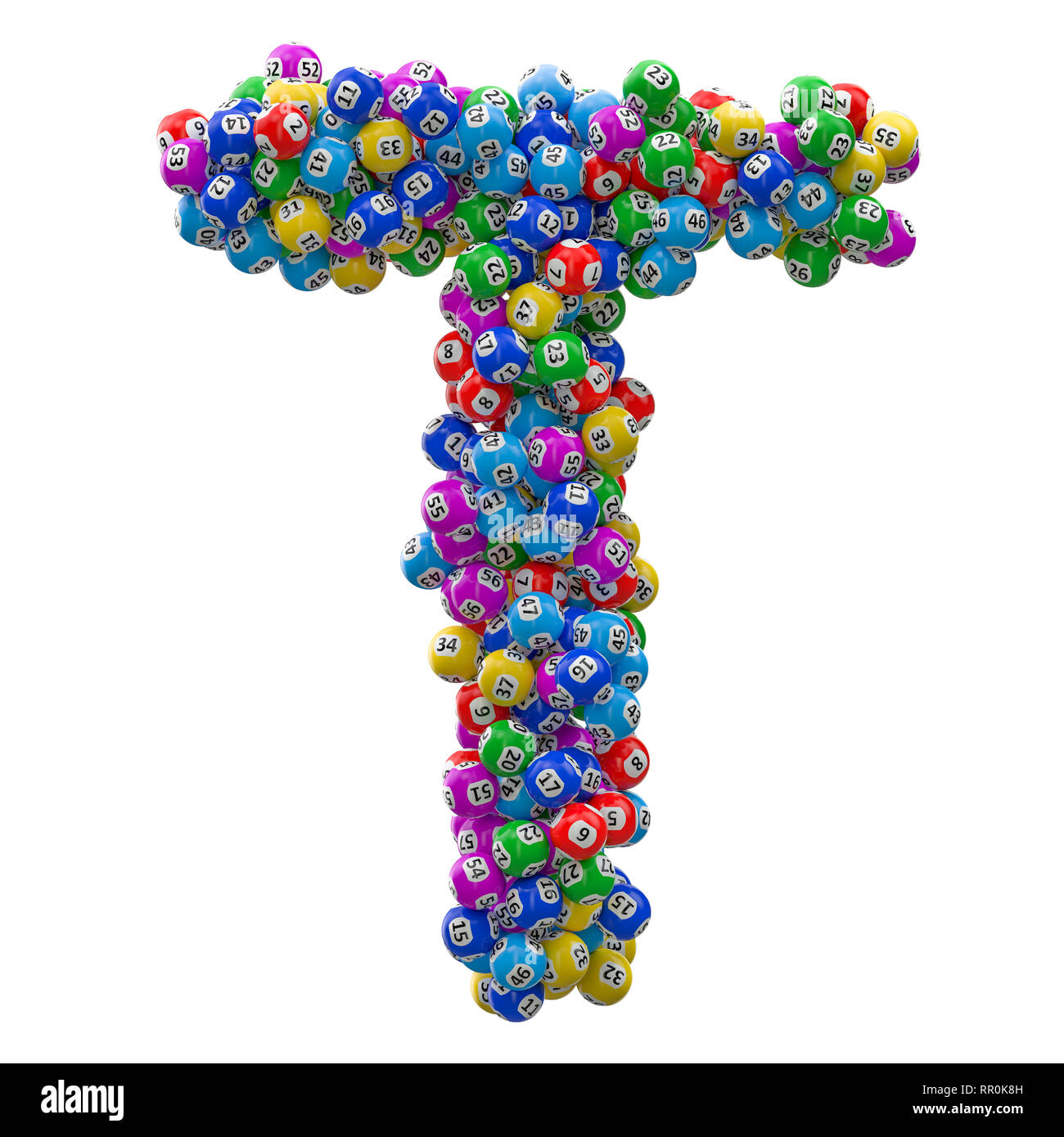 Alphabet letter T, from lottery balls. 3D rendering isolated on white ...
