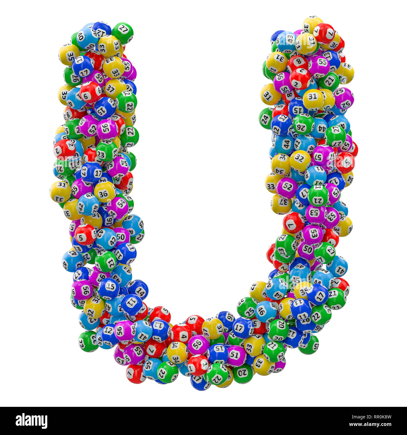 Alphabet letter U, from lottery balls. 3D rendering isolated on white ...