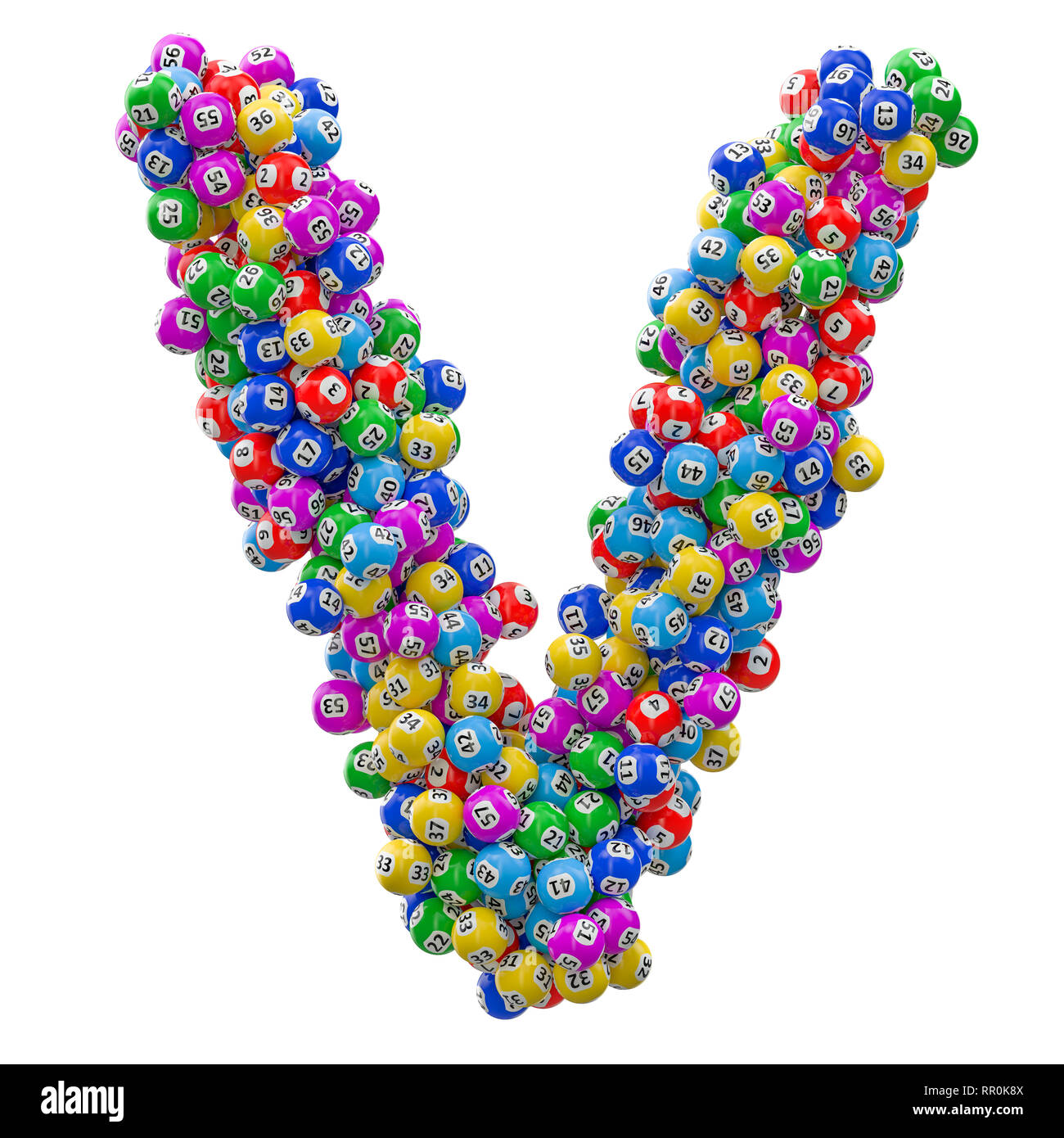 Alphabet letter V, from lottery balls. 3D rendering isolated on white ...