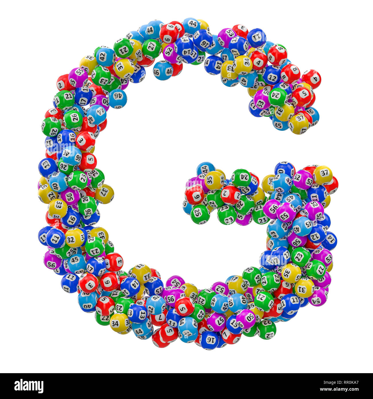 Alphabet letter G, from lottery balls. 3D rendering isolated on white ...