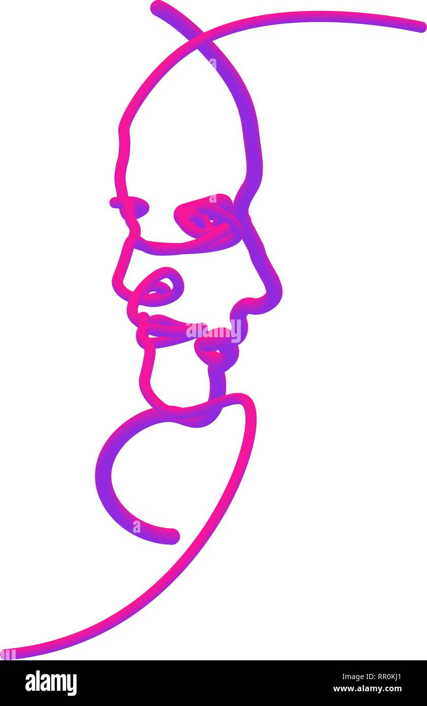 Two people silhouettes drawn with one line. Simple vector illustration ...