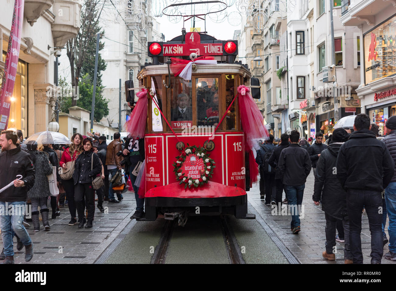 Red tramway in Istiklal street of Istanbul, Turkey Stock Photo - Alamy