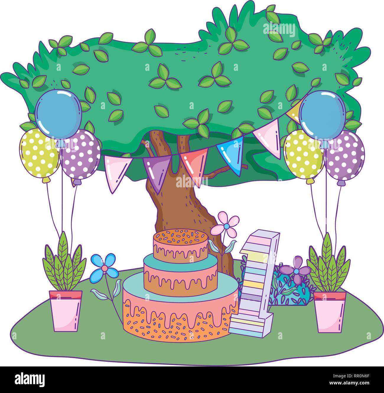 cute tree plant with party decoration Stock Vector Image & Art - Alamy