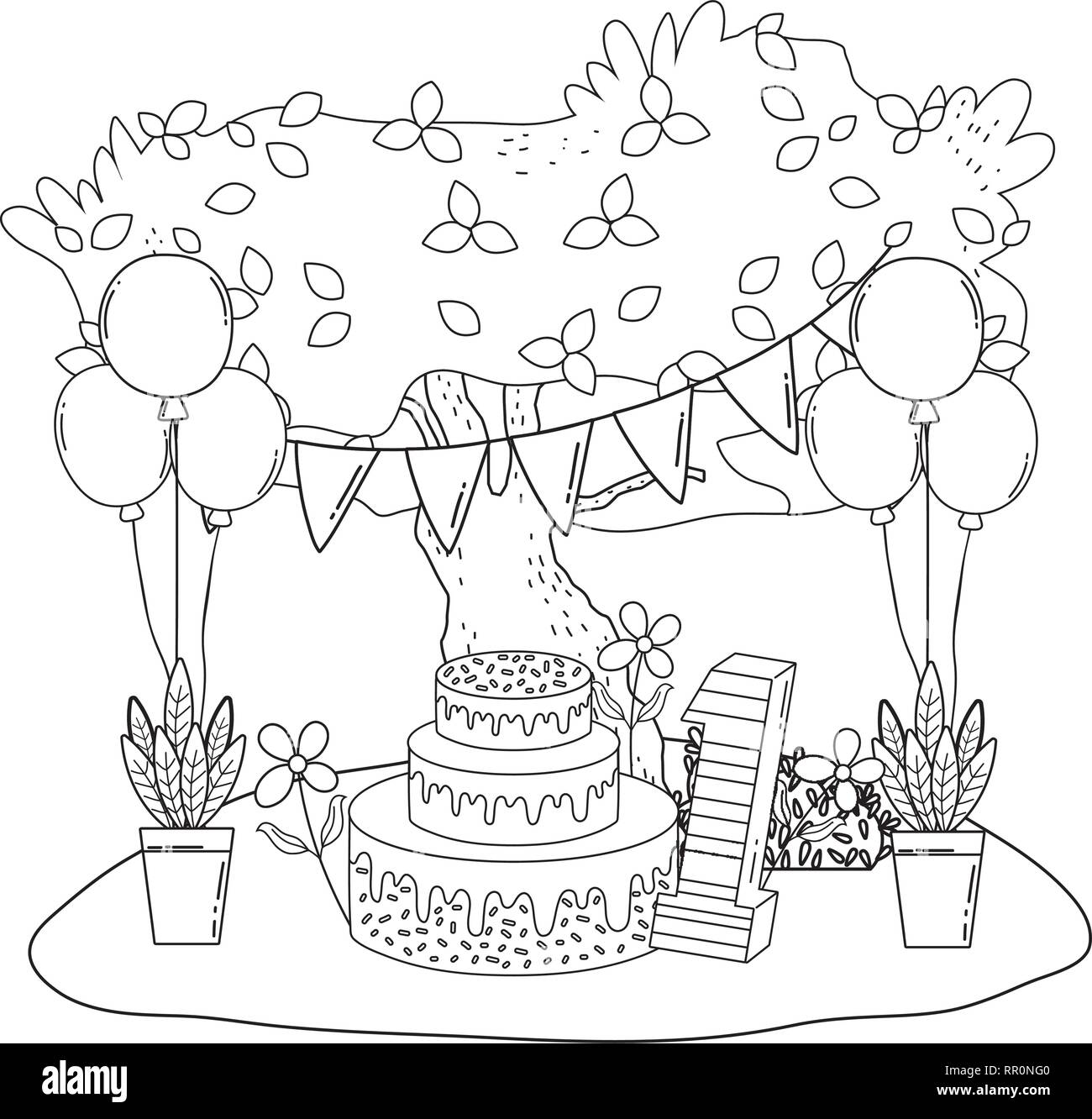 cute tree plant with party decoration Stock Vector Image & Art - Alamy
