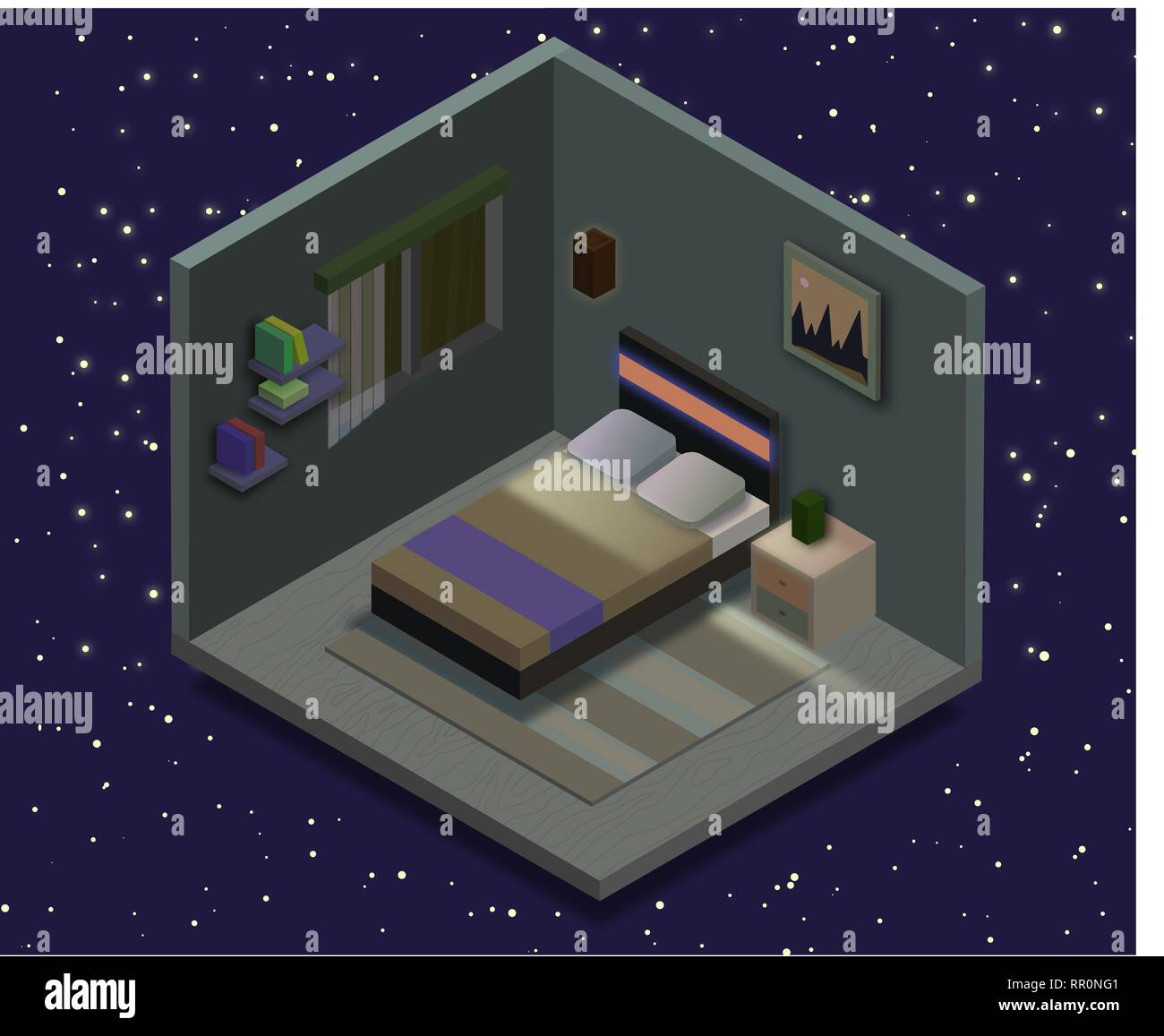 Isometric bedroom illustration. Vector flat illustration Stock Vector ...