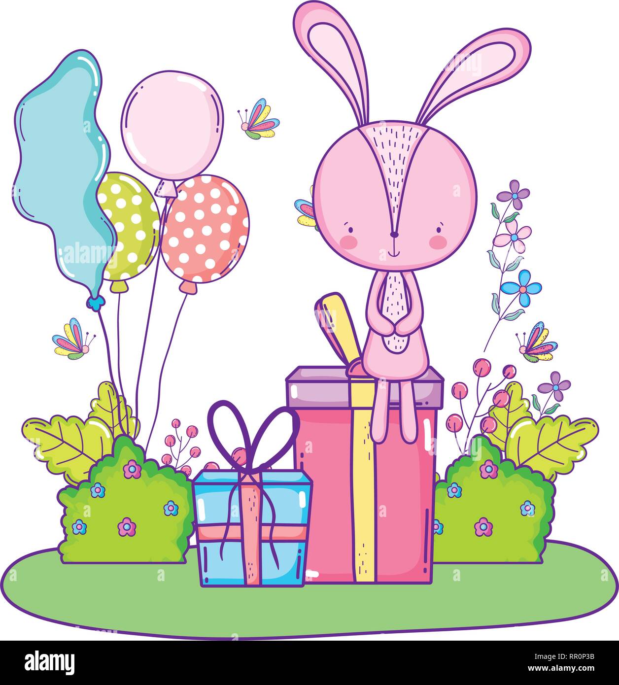 cute little rabbit with balloons helium in the landscape Stock Vector ...