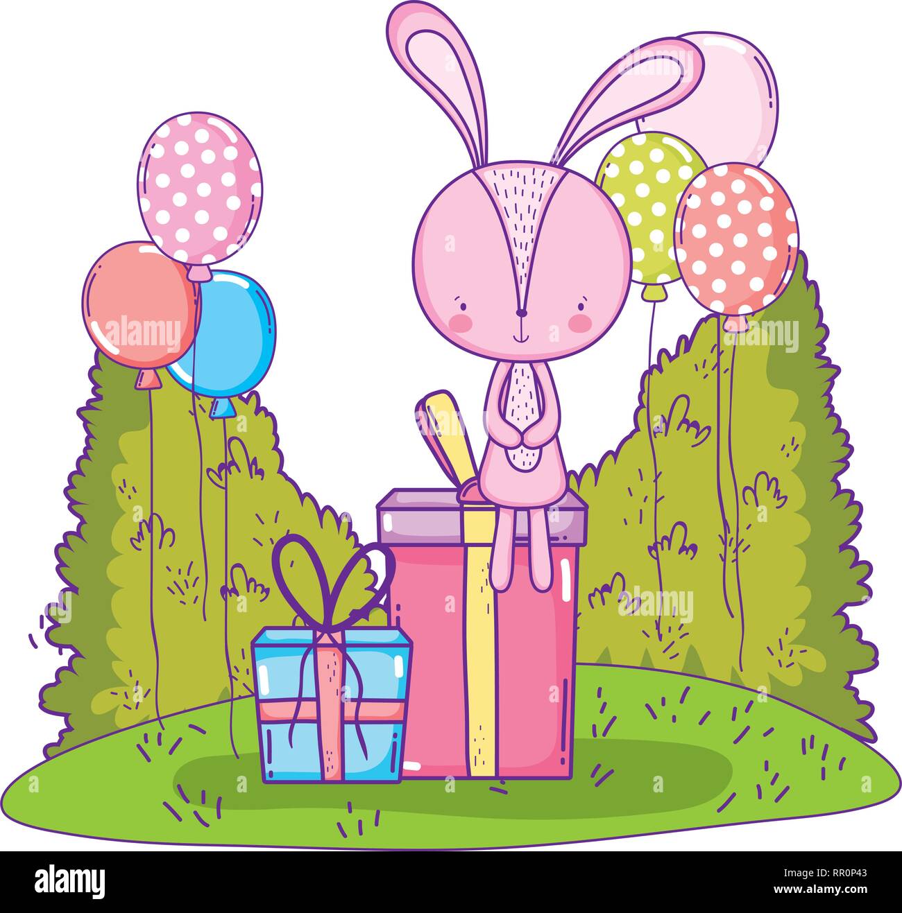 cute little rabbit with balloons helium in the landscape Stock Vector ...