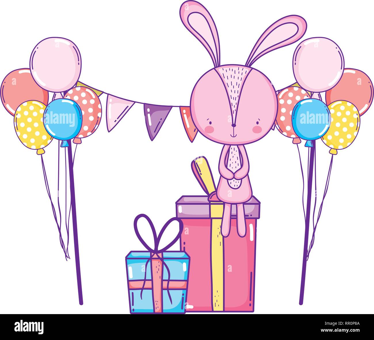 cute little rabbit with balloons helium in the landscape Stock Vector ...