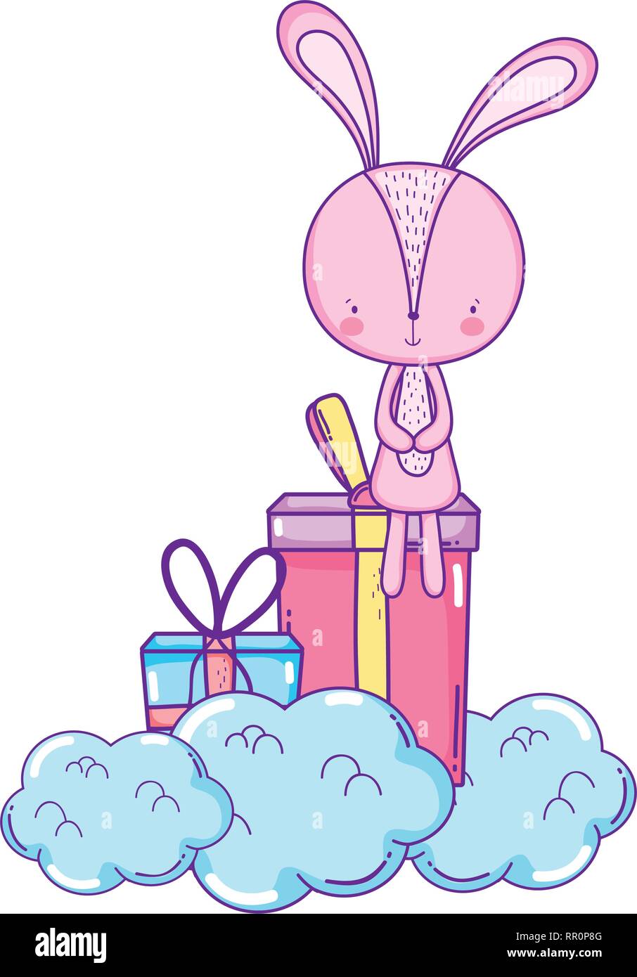 cute little rabbit with giftbox character Stock Vector Image & Art - Alamy