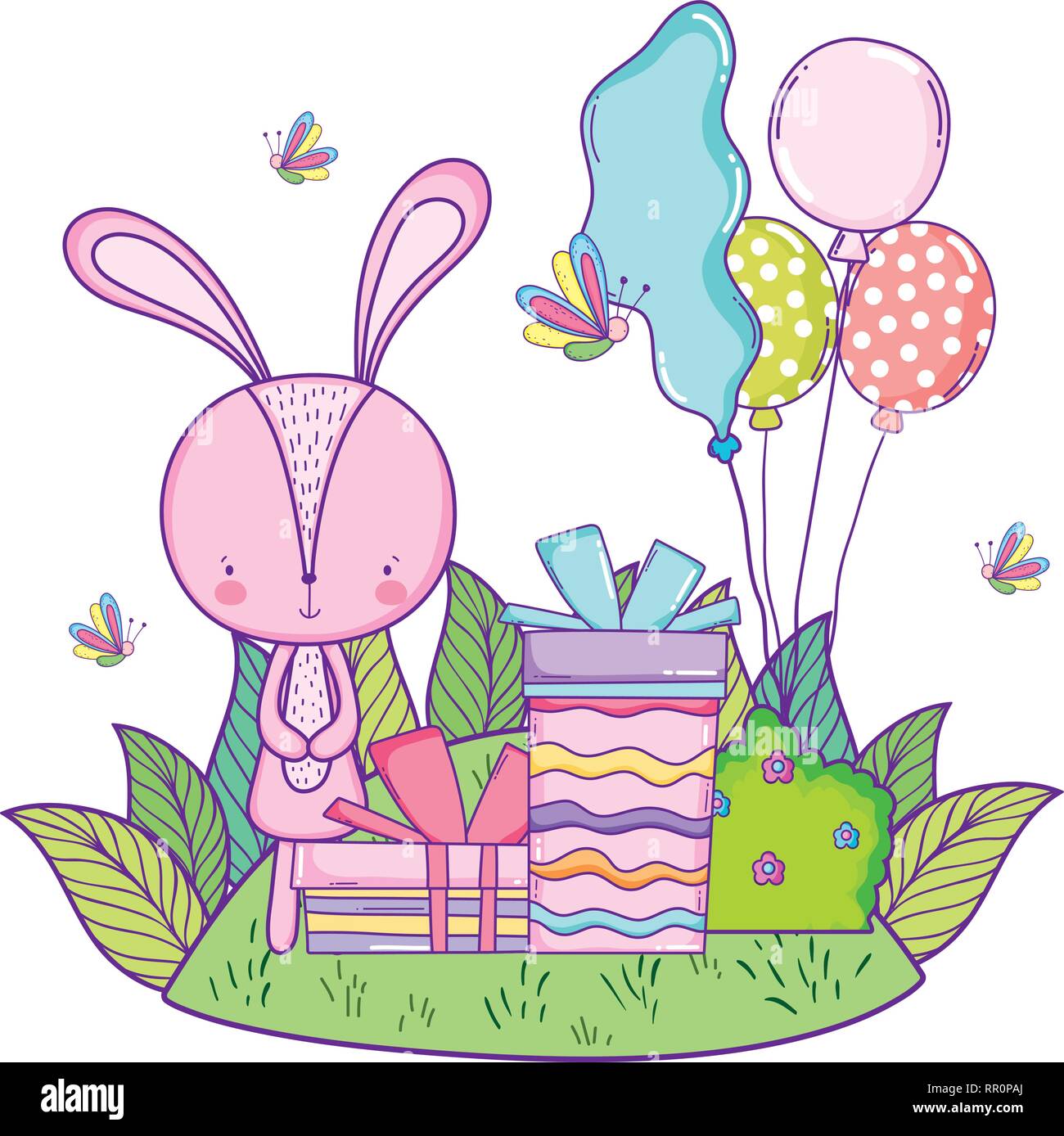 cute little rabbit with balloons helium in the landscape Stock Vector ...