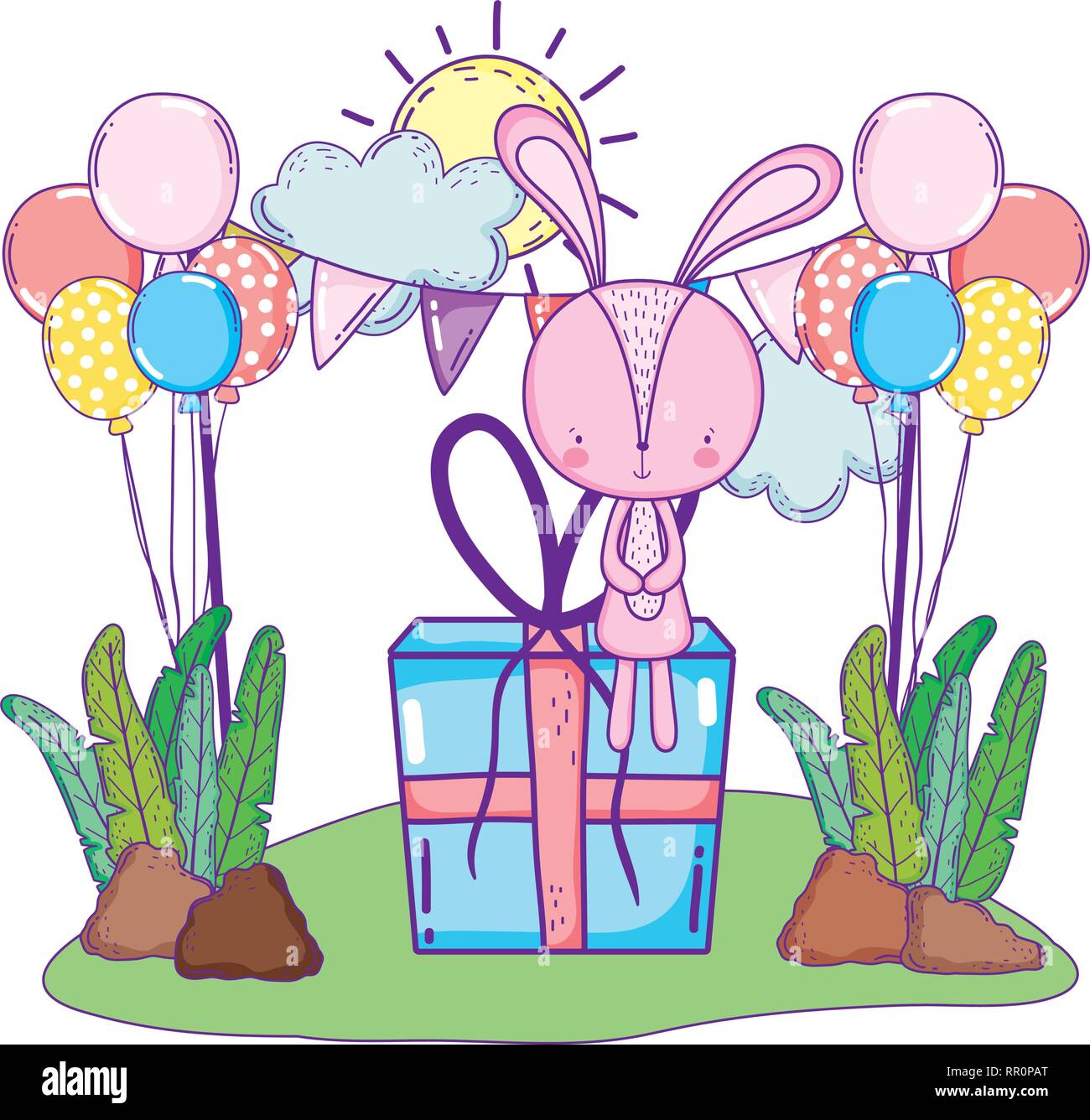 cute little rabbit with balloons helium in the landscape Stock Vector ...