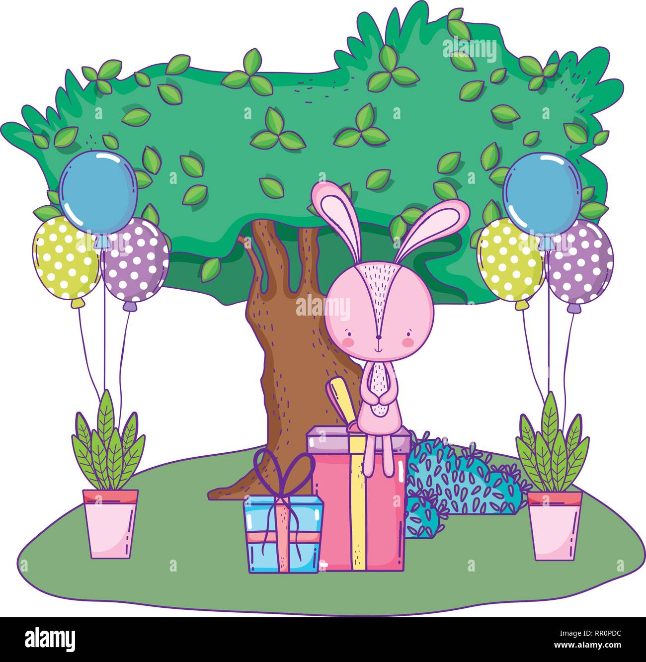 cute little rabbit with balloons helium in the landscape Stock Vector ...