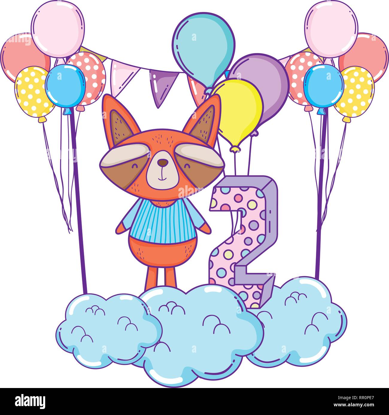 cute and little raccoon with balloons helium Stock Vector Image & Art ...
