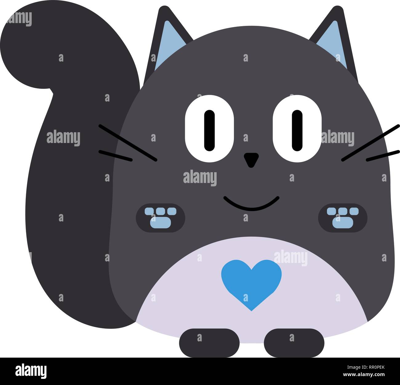Valentines day card. Cute cartoon fat gray cat with heart Stock Vector ...