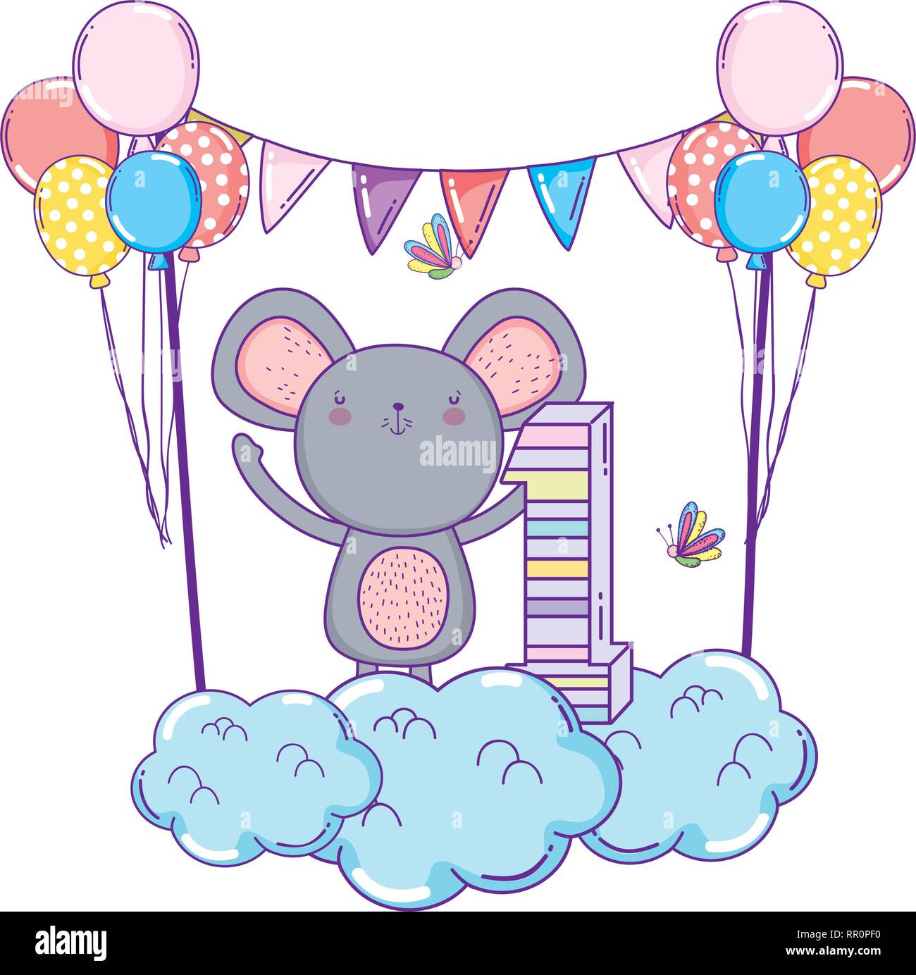 cute and little mouse with balloons helium Stock Vector Image & Art - Alamy
