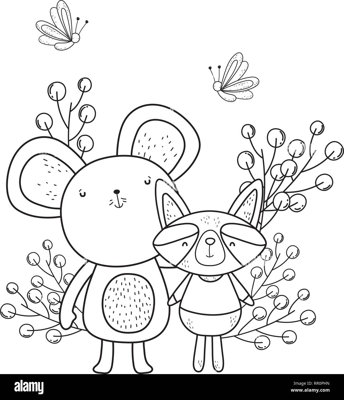 cute and little mouse with raccoon Stock Vector Image & Art - Alamy