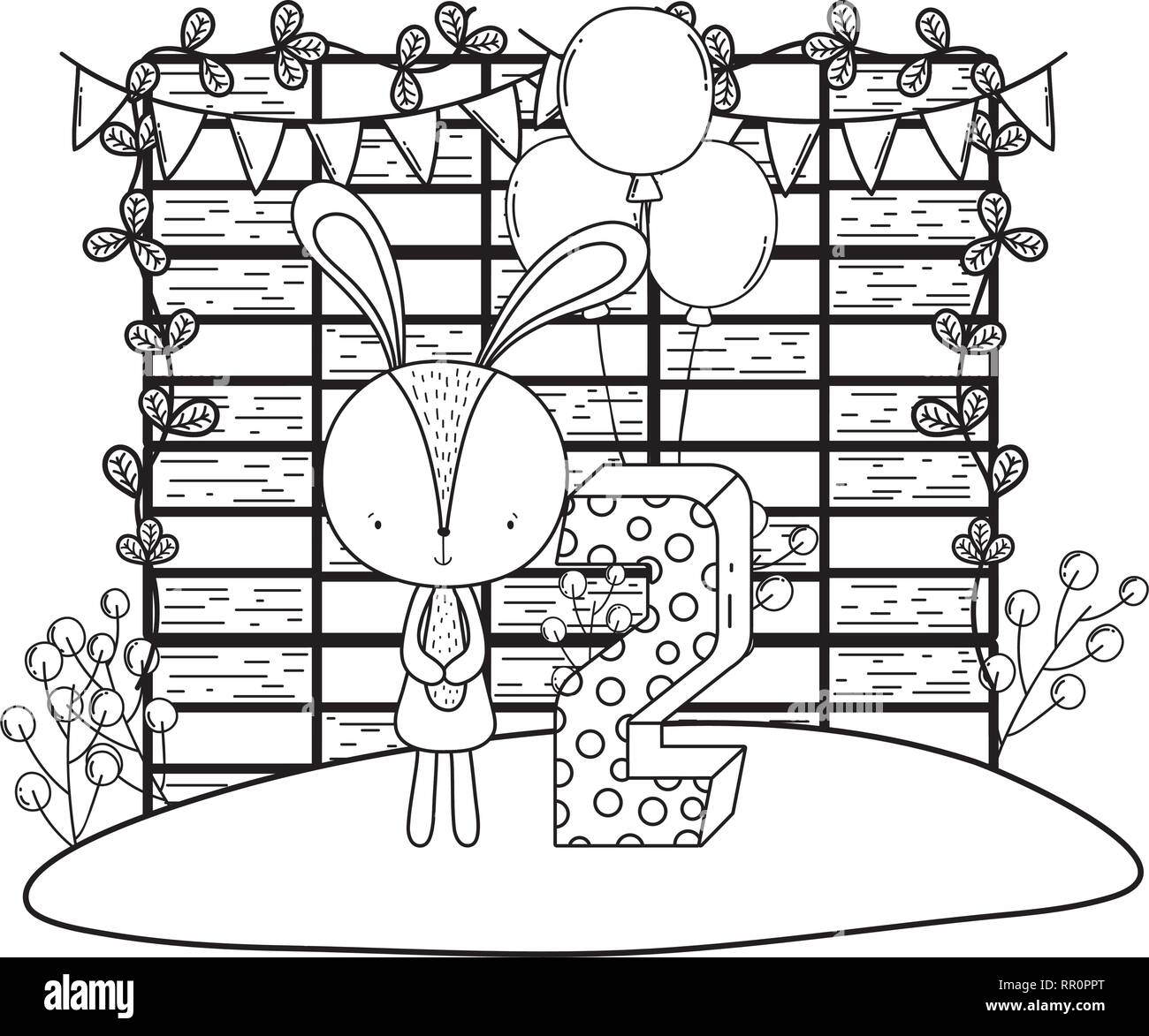 cute little rabbit with balloons helium in the landscape Stock Vector ...