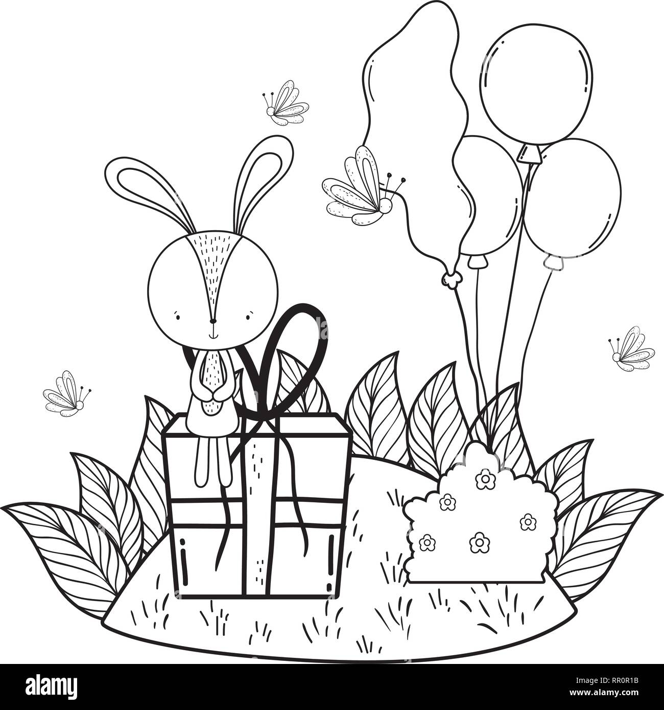cute little rabbit with balloons helium in the landscape Stock Vector ...