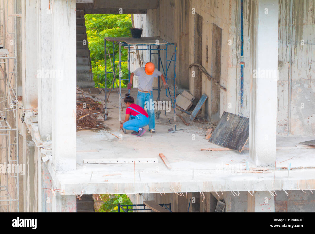 construction workers site and building of housing at laborer work ...