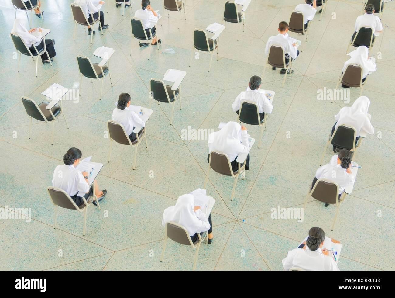 top view student sit chair in classroom university for education test ...